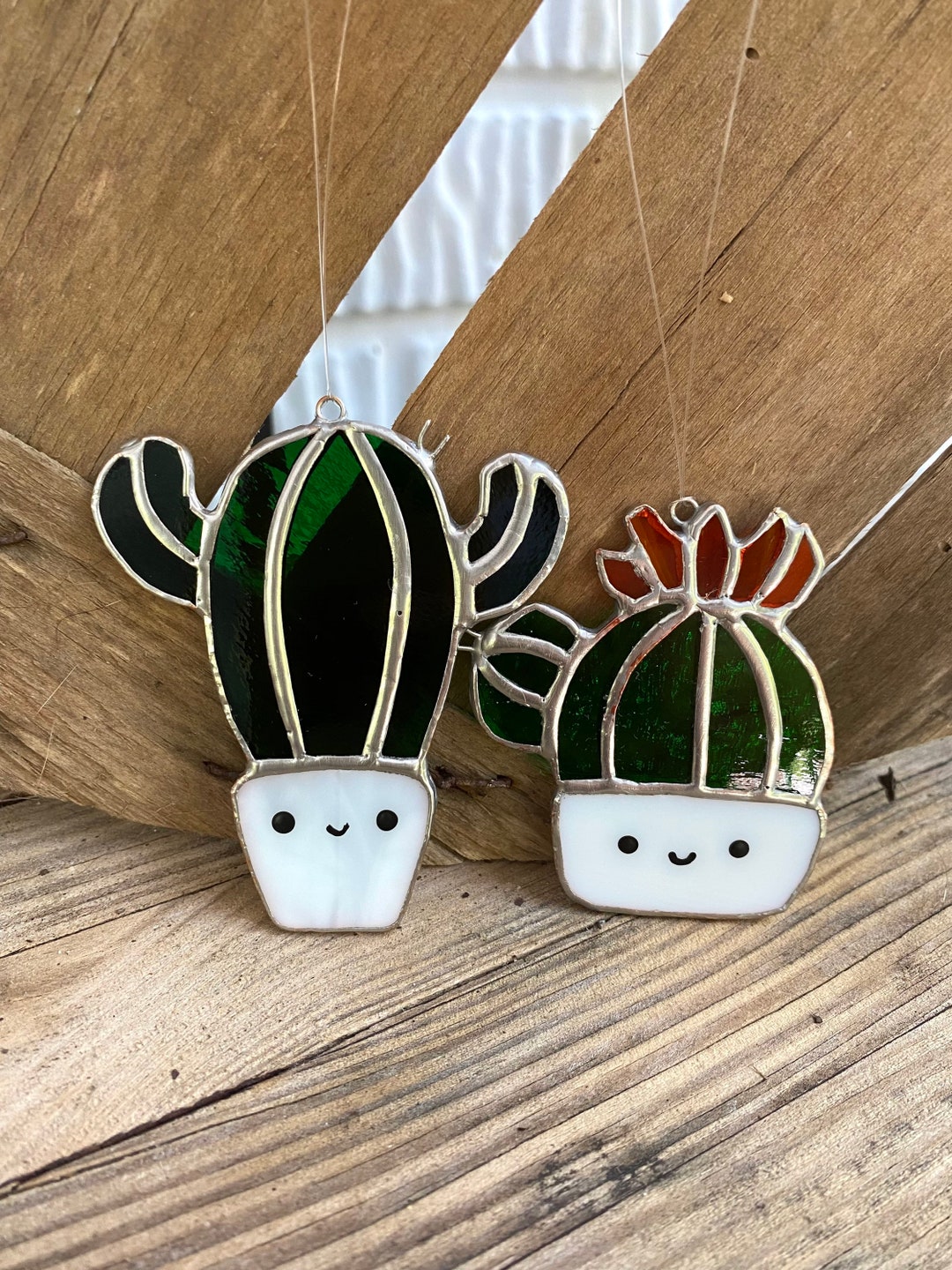 Kawaii Cactus Friends Stained Glass Suncatcher - Etsy