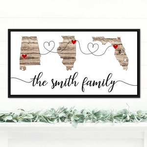 Custom State to State Family Name Sign, Personalized Framed Canvas Sign ...