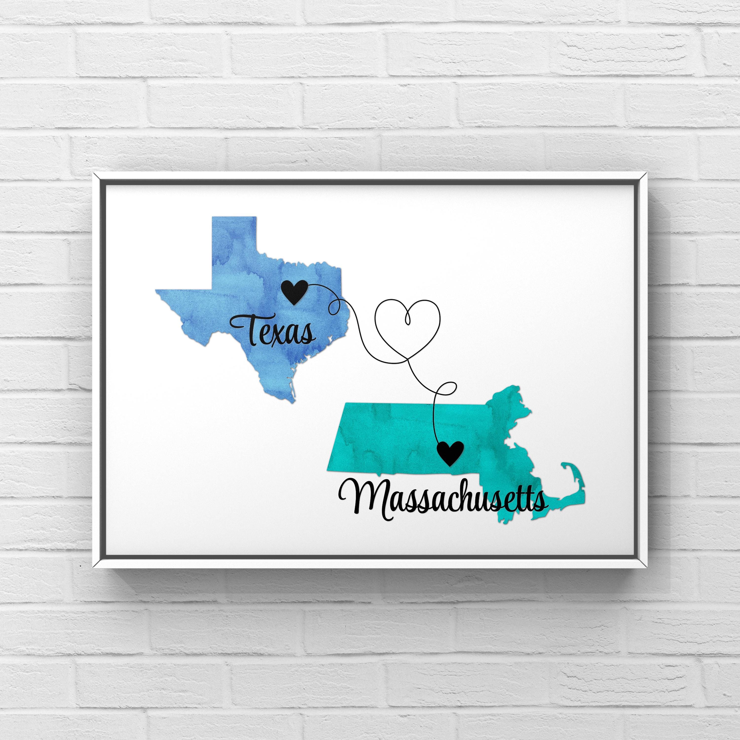 Personalized Two State Map Print: Long Distance Friendship Gift - Etsy