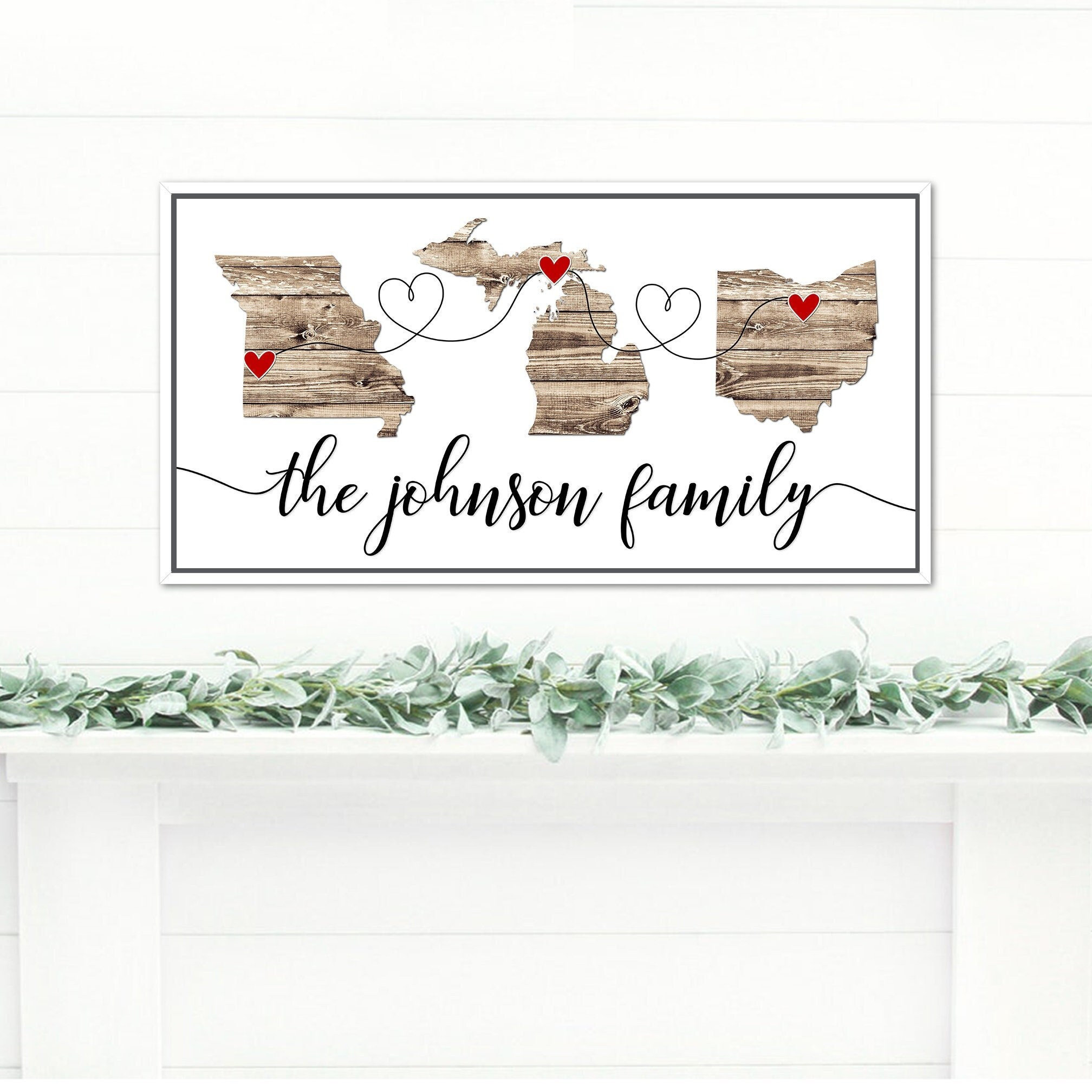 Custom State to State Family Name Sign Personalized Framed | Etsy