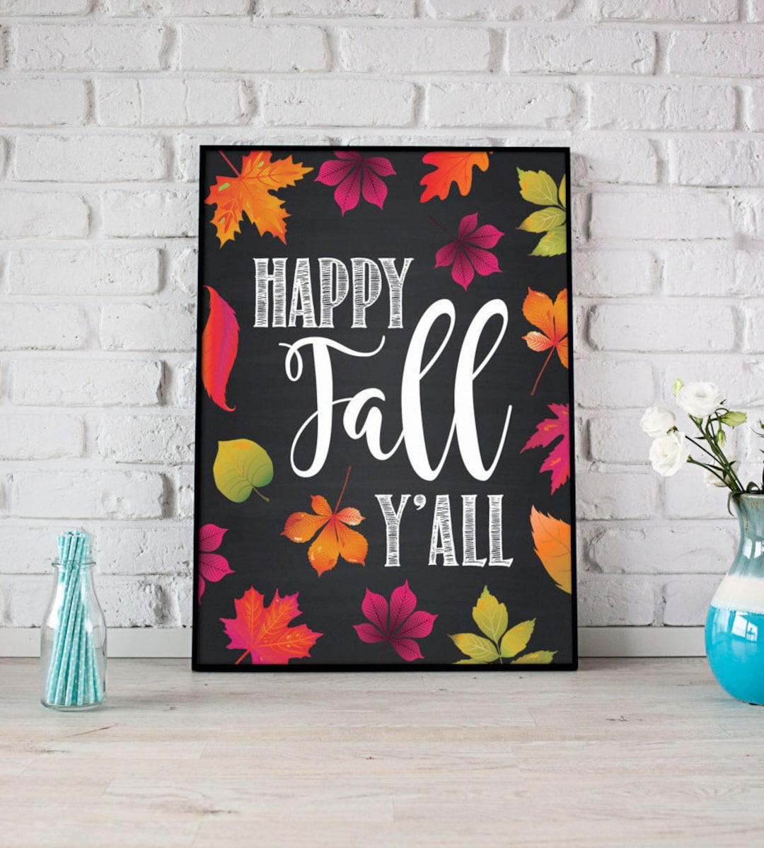 Happy Fall Y'all Chalkboard Print Fall Printable Autumn Printable Happy ...
