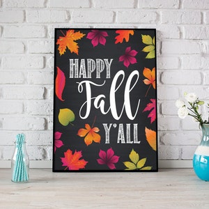 Happy Fall Y'all Chalkboard Print Fall Printable Autumn Printable Happy ...