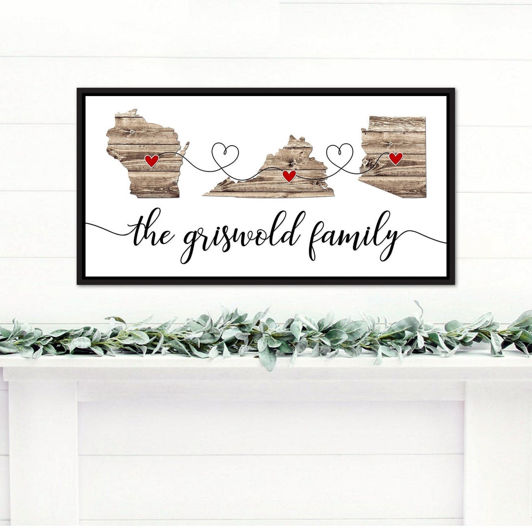 Custom State to State Family Name Sign: Personalized Framed Canvas Art ...