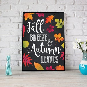 Fall Breeze & Autumn Leaves Chalkboard Print Fall Printable Autumn ...