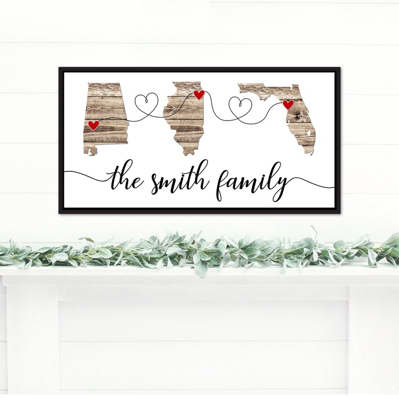 Custom State to State Family Name Sign Personalized Framed - Etsy