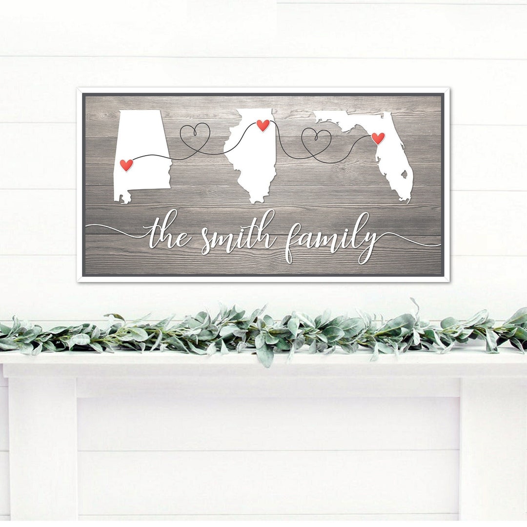 State to State Family Name Custom Sign, Personalized Framed Canvas Sign ...