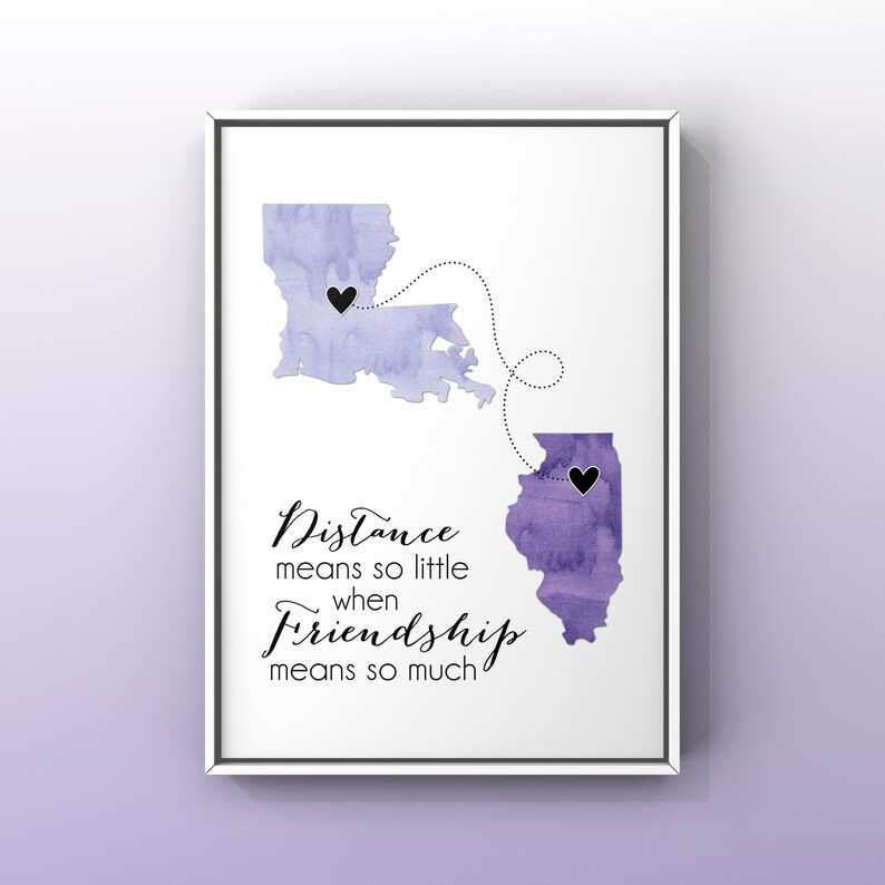Friendship Two State Custom Print, Long Distance Friends Moving Away ...