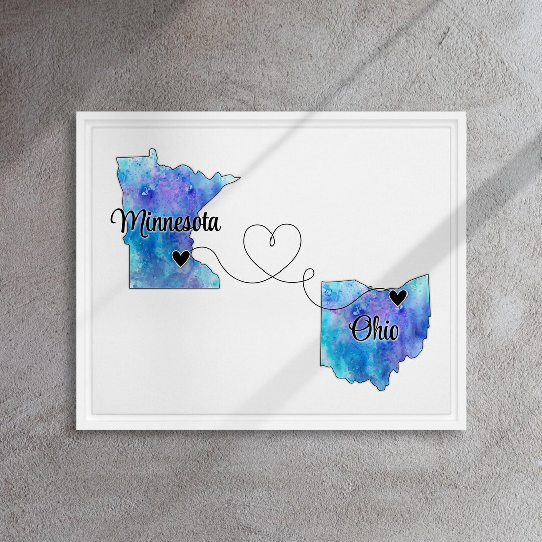 Custom Two State Map Print, Personalized Moving Gift, Long Distance ...