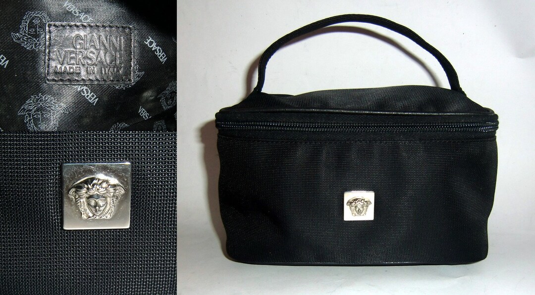 Gianni Versace Waffle Nylon Silver Medusa Head Zip Toiletry, Makeup Bag ...