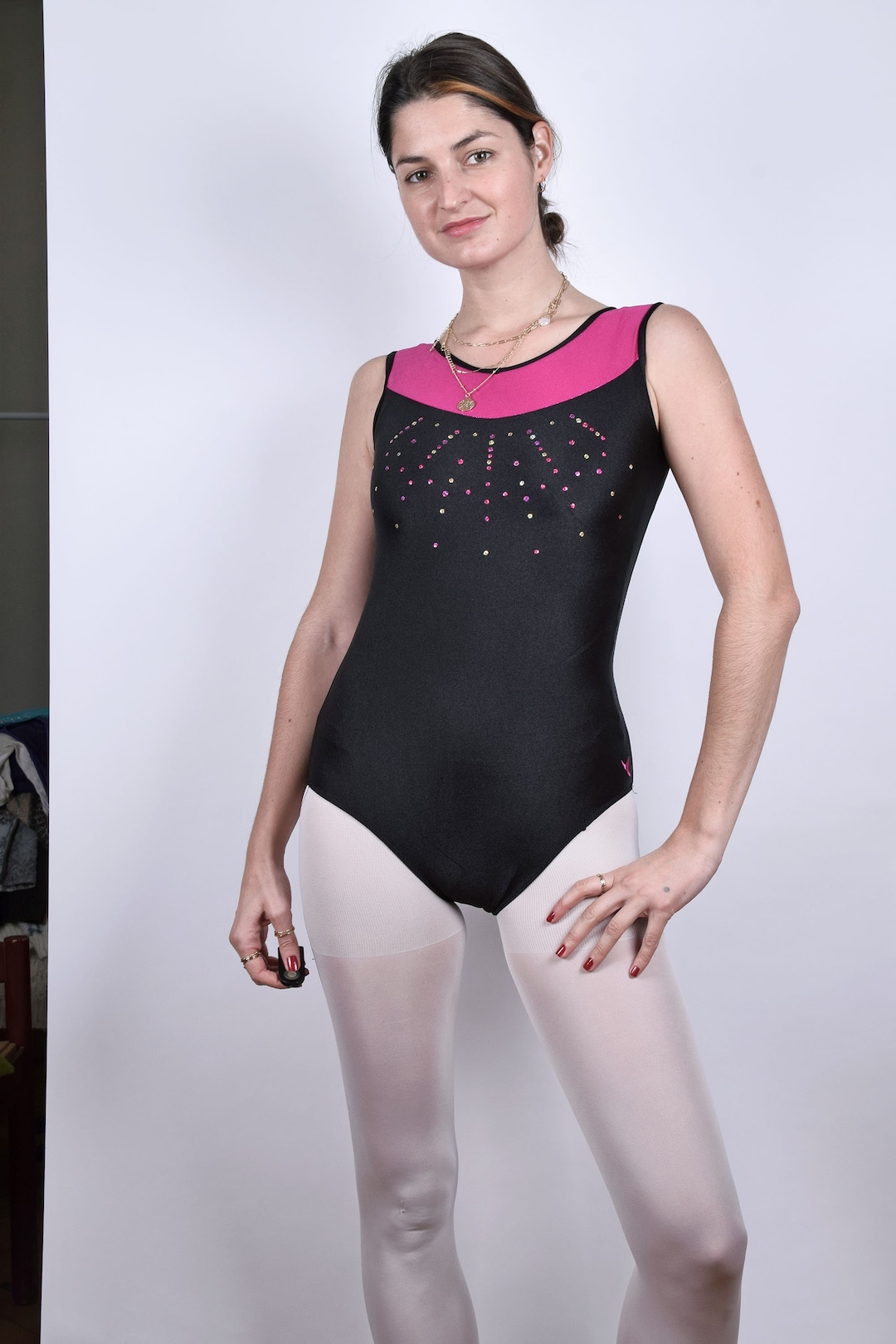 Women Vintage Gymnastics Sequined Bodysuit One Piece Sleeveless Leotard ...