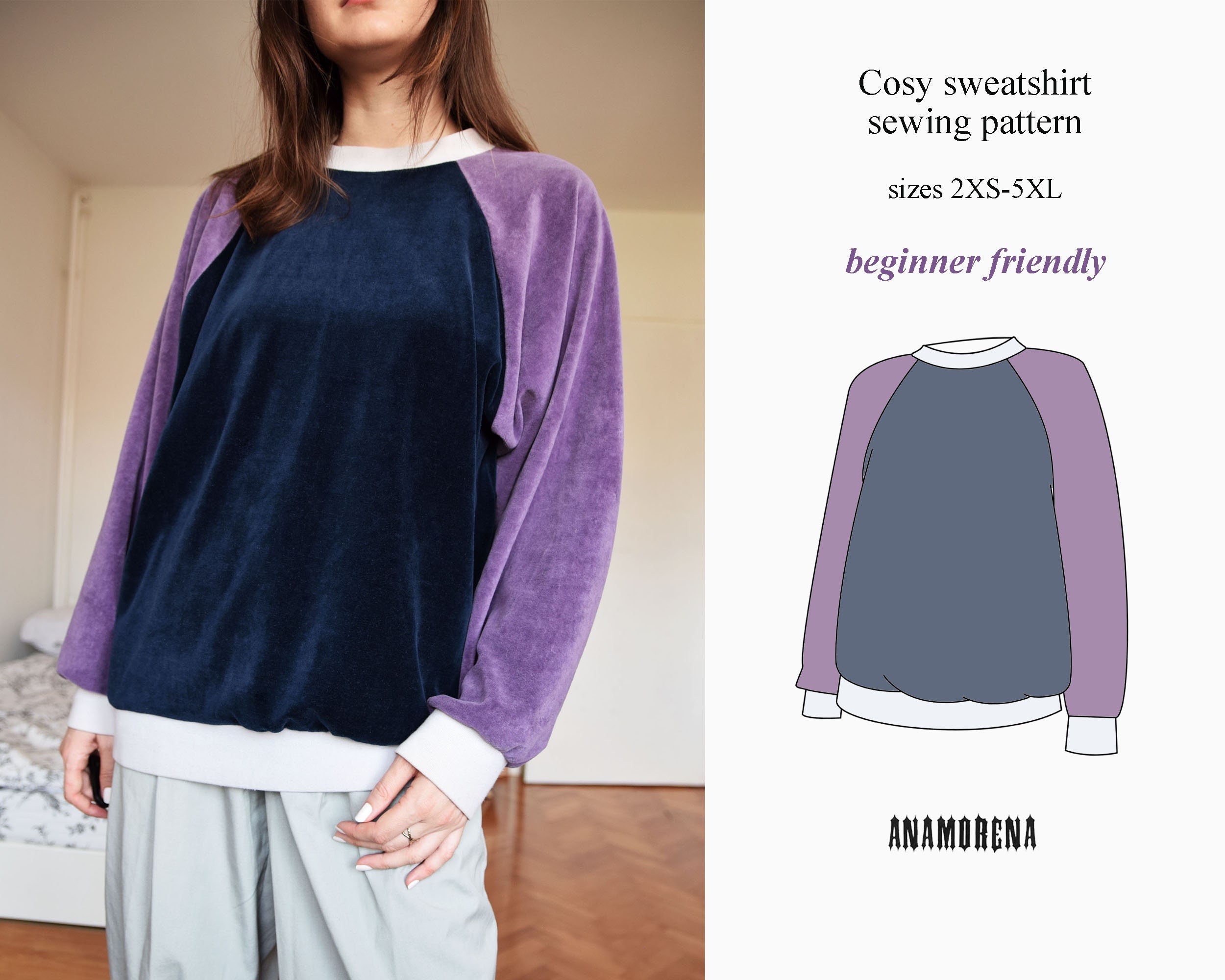 Sweatshirt Sewing Pattern, Oversized Sweater, Pdf Instant Download, Xs ...