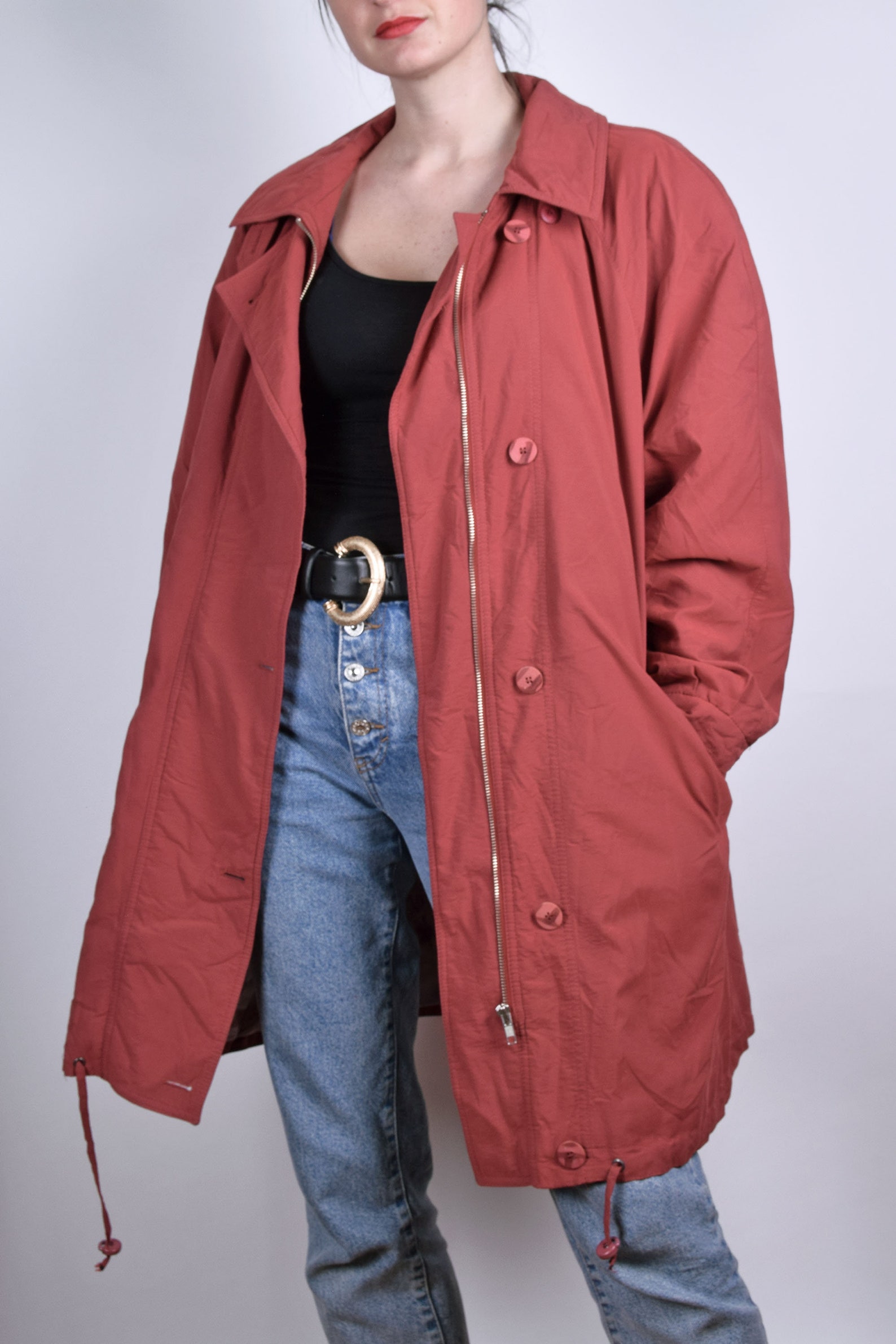 90s Red Parka Jacket With Watercolor Lining Retro Jacket Vintage 1990s ...
