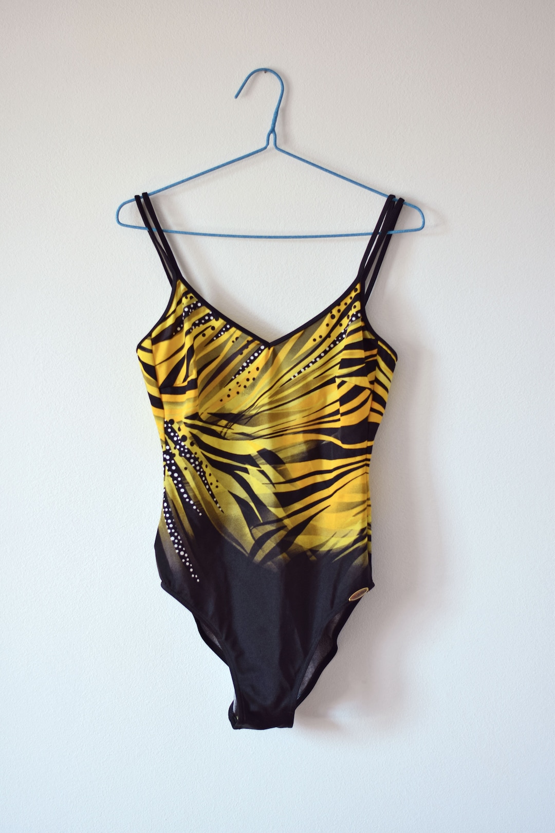 Vintage Yellow and Black Swimsuit, 80s One Piece Swimsuit, Medium Size ...