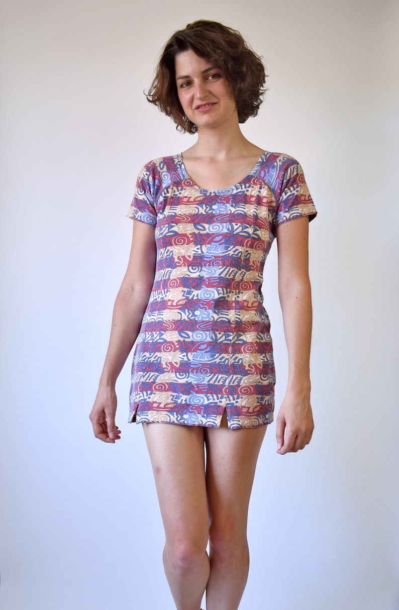 Vintage 90s Mini Dress Retro Print Dress Made of Cotton - Etsy