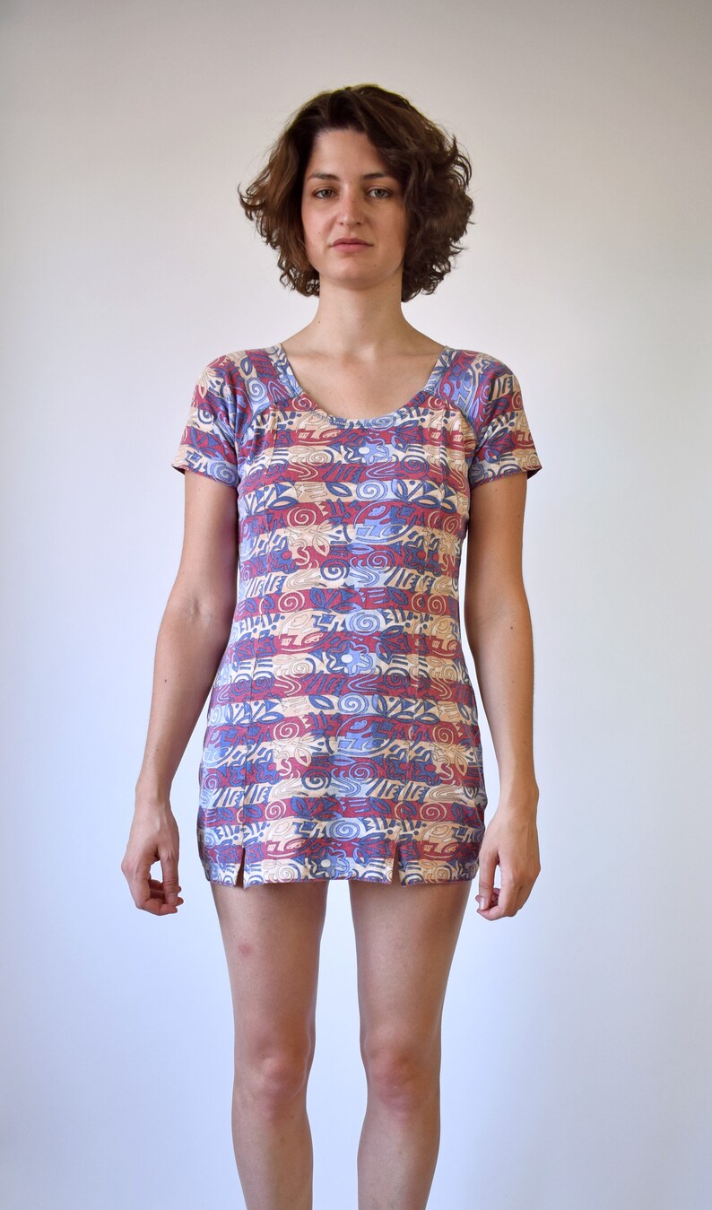 Vintage 90s Mini Dress, Retro Print Dress Made of Cotton, Small Size - Etsy