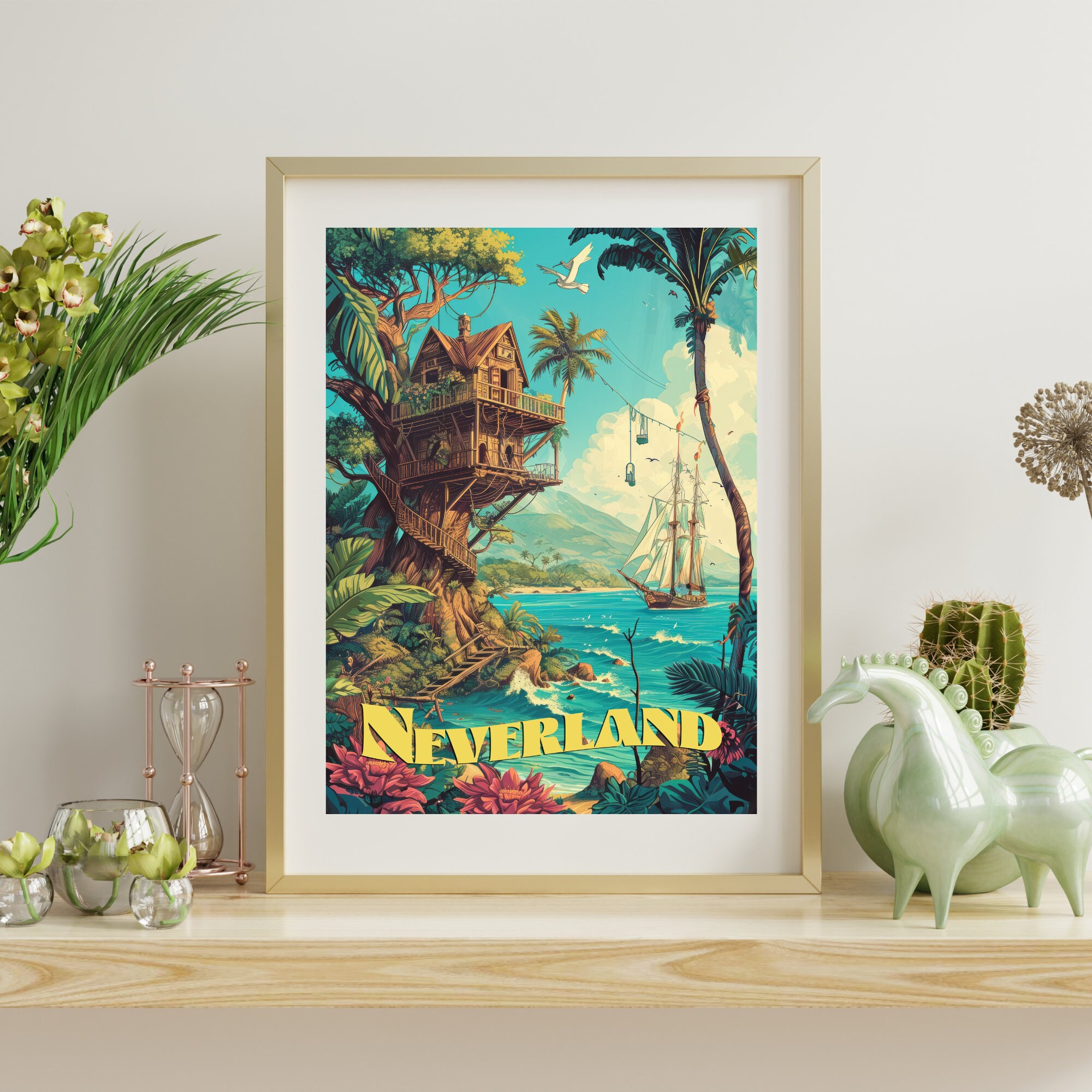 Neverland Peter Pan Vintage Travel Poster, Nursery Wall Art Decor, Kids ...