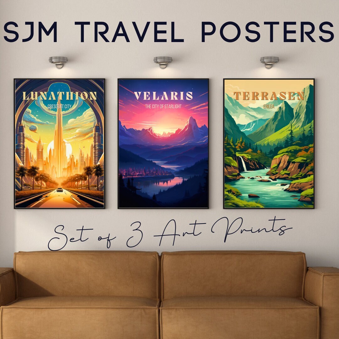 ACOTAR Set mit 3 Art Prints, ACOTAR Poster Velaris, Lunathion, Terrasen ...