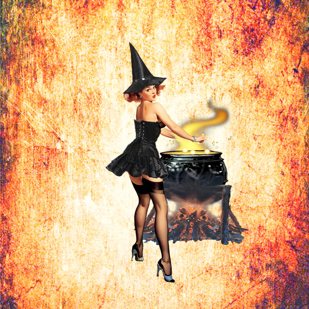 Pin up Clip Art Pin up Witch Girl Retro 50's Pin up Vintage Halloween Pin up DIY Printable Witch ...