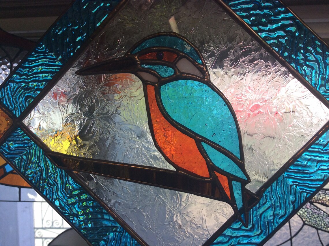 Buy Stained Glass Kingfisher Window Hanging Mobile Handmade Online in ...