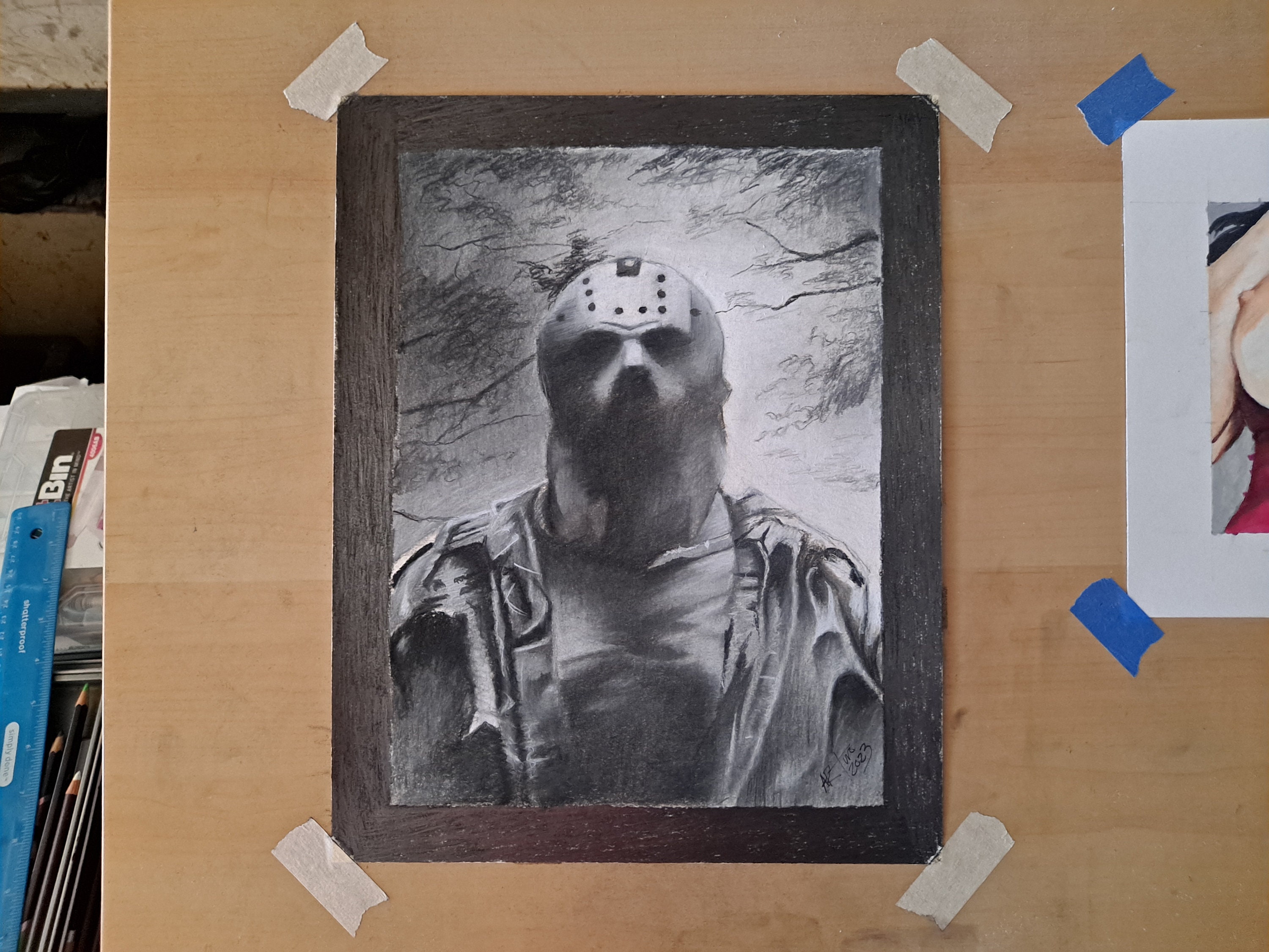 Original 11x14 Inch Charcoal Drawing of Iconic Horror Movie Slasher ...