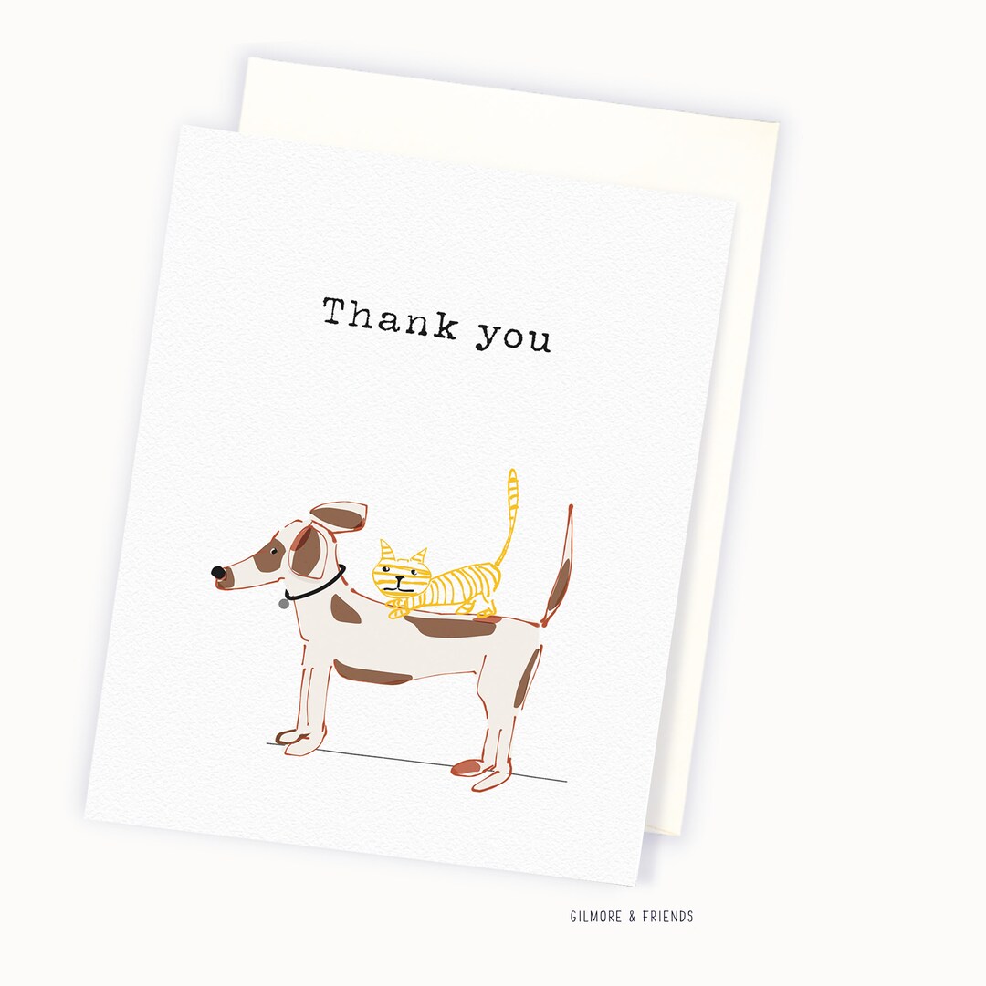 Dog and Cat Thank You Card - Good Friends Thank You Card - Cute Animal ...