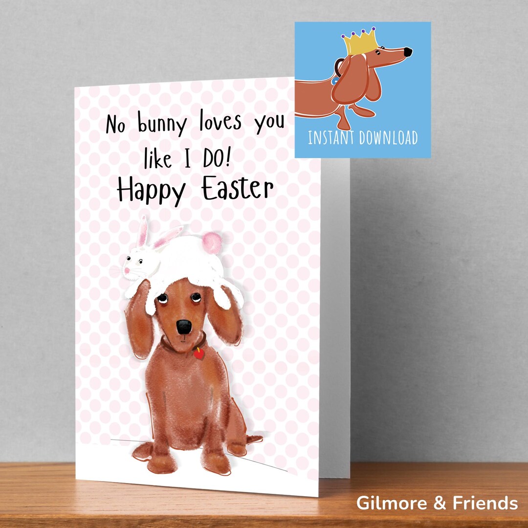 Digital Dachshund Easter Card - Sausage Dog Card for Easter - Printable ...