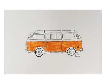 WESTY CAMPER VAN Camper, Vanlife, Van, Drawing, Pen and Ink, Watercolor ...