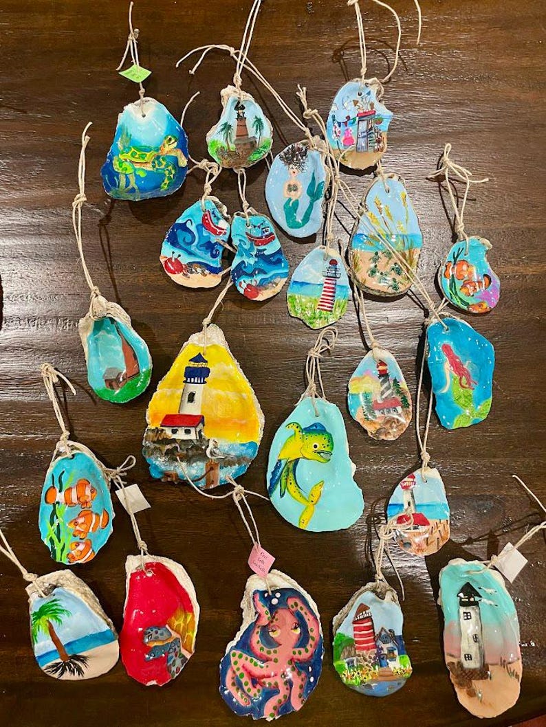 Oyster Shell Hand Painted Ornaments - Etsy