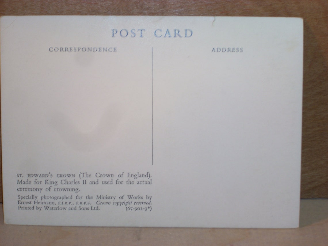 Vintage Post Card St Edward's Crown (the Crown of England) Made for ...