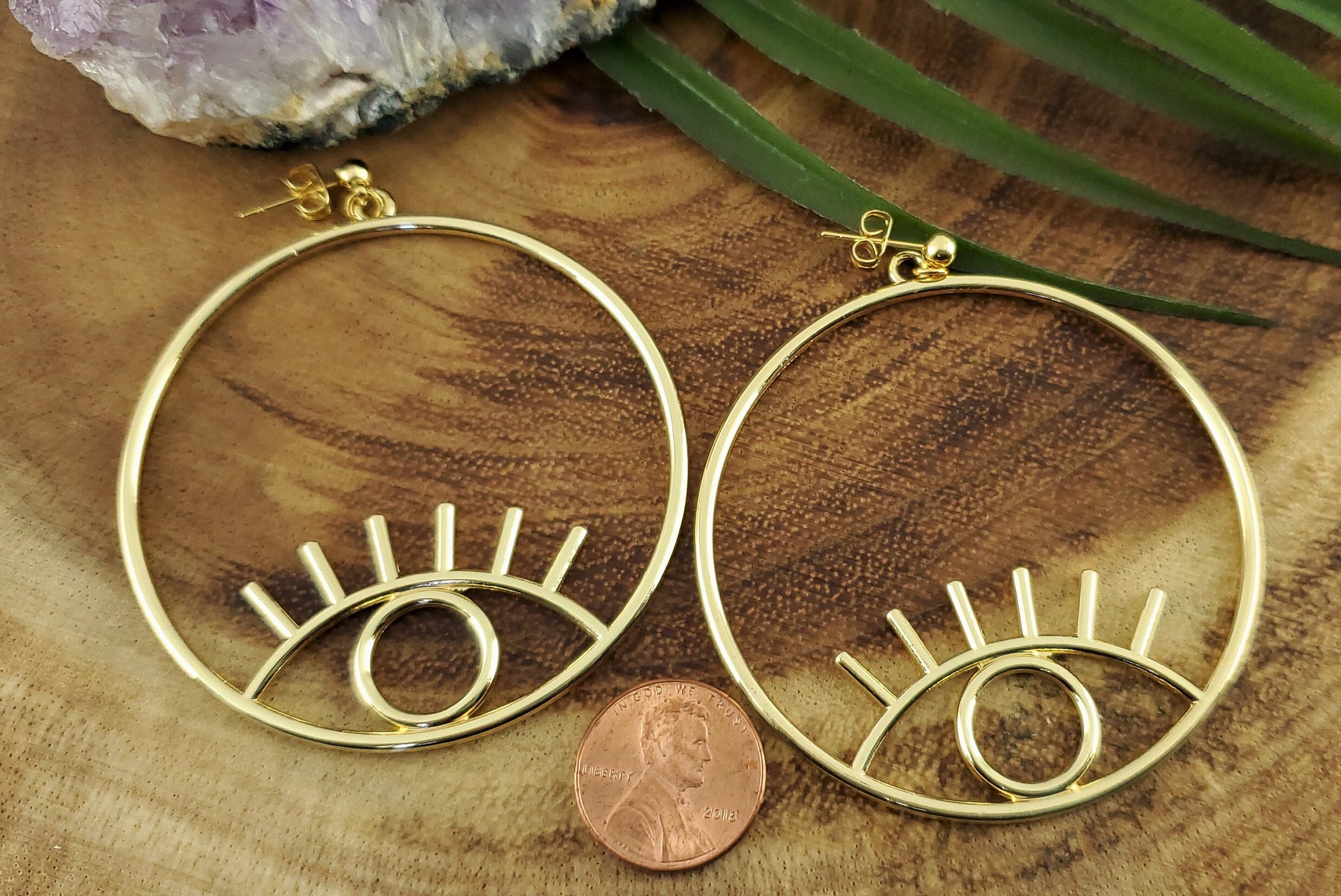 Big Gold or Silver Evil Eye Hoop Earrings / Big Hoop Earrings | Etsy