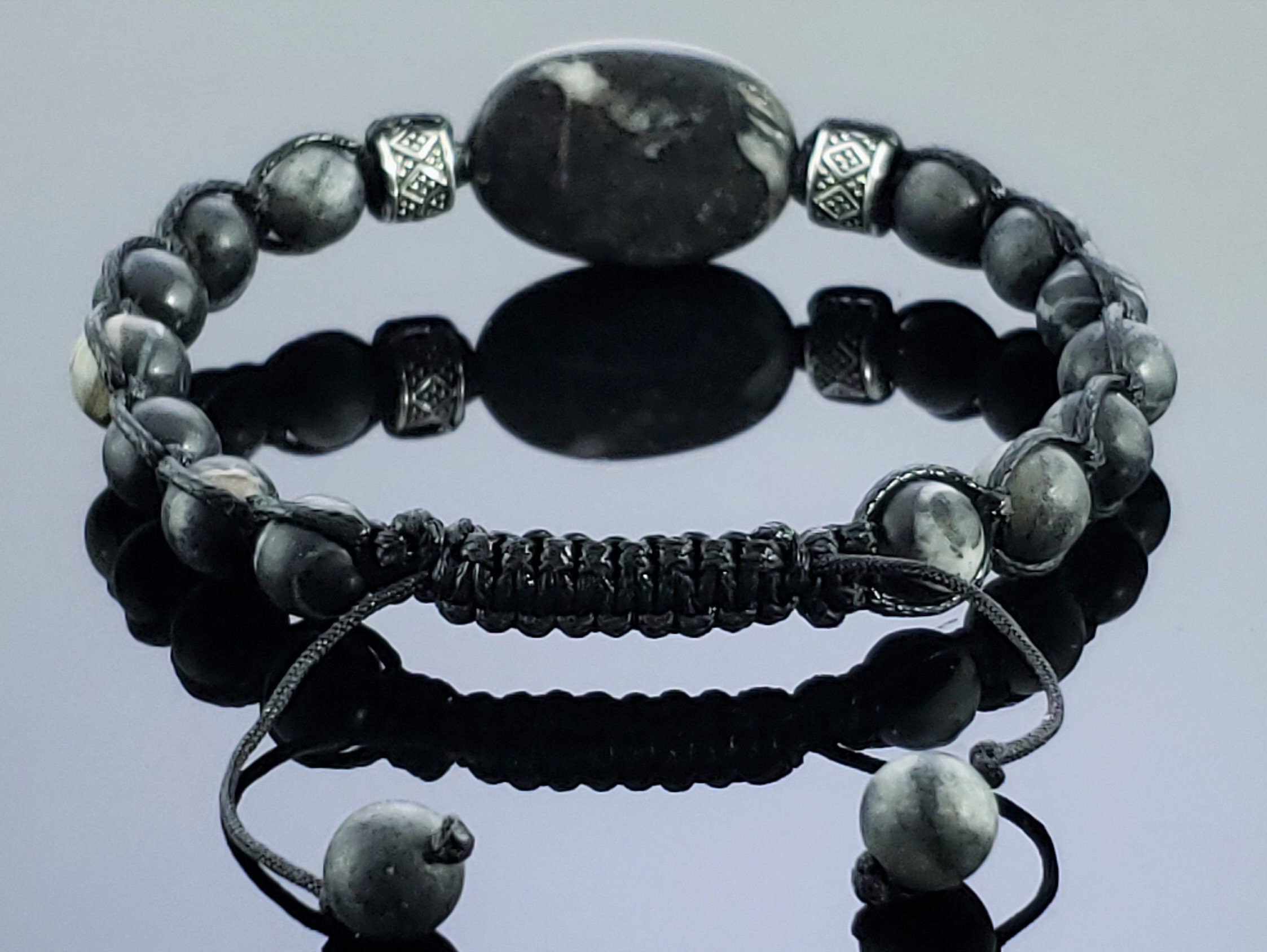 Black Network Bead Bracelet / Gemstone Bead Bracelet for Him / | Etsy