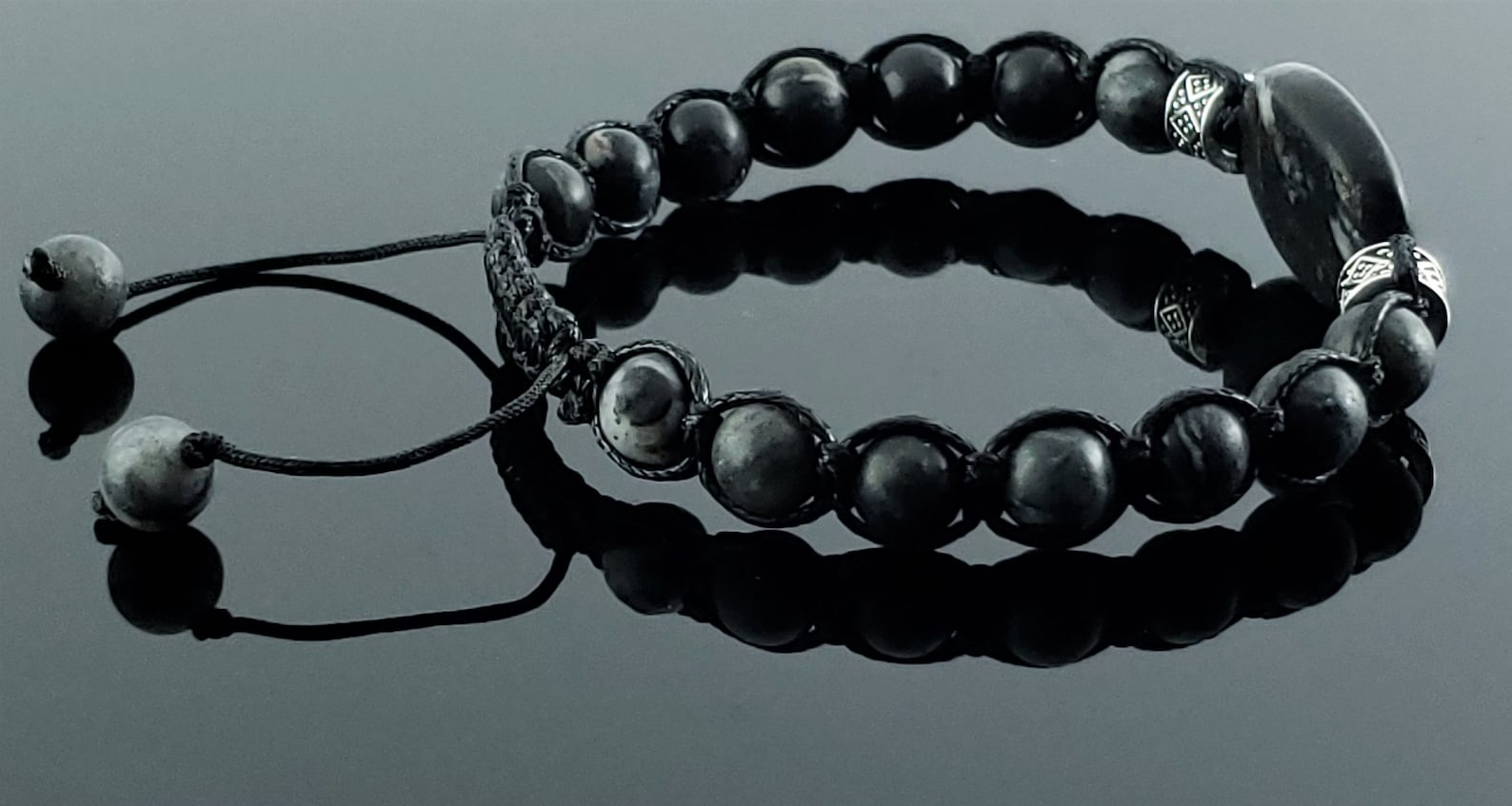 Black Network Bead Bracelet / Gemstone Bead Bracelet for Him / | Etsy