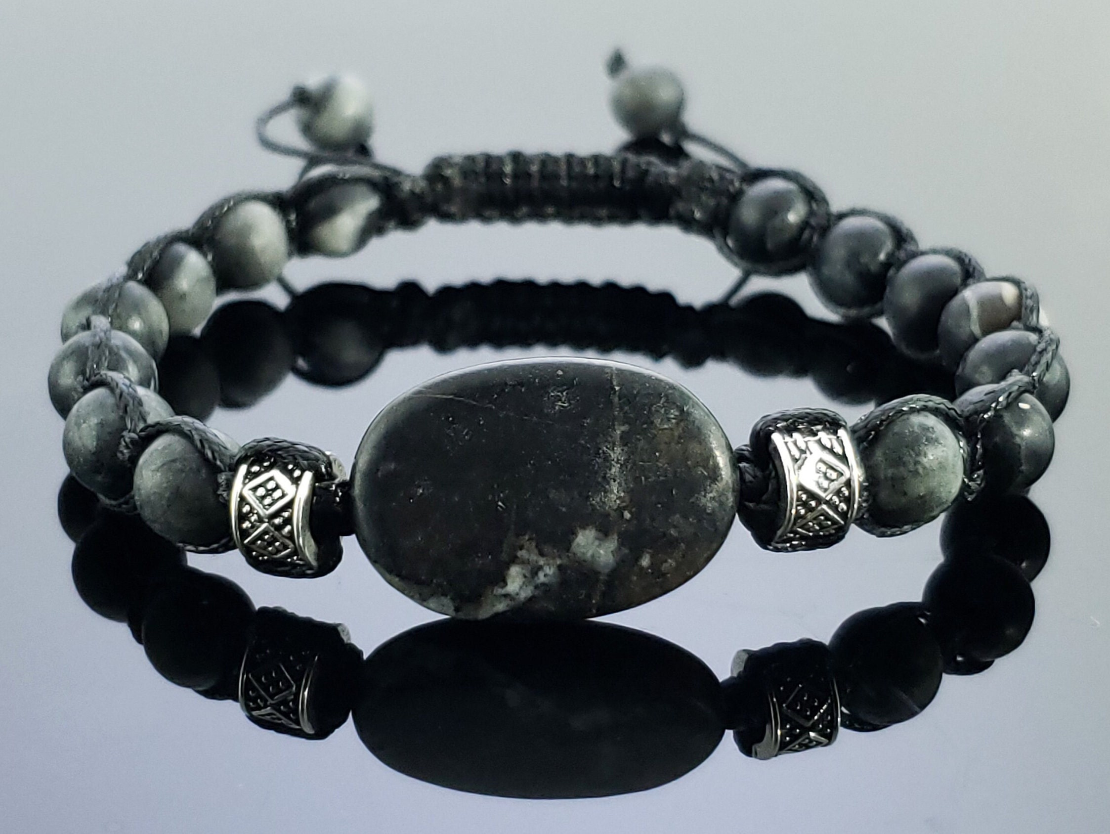 Black Network Bead Bracelet / Gemstone Bead Bracelet for Him / | Etsy