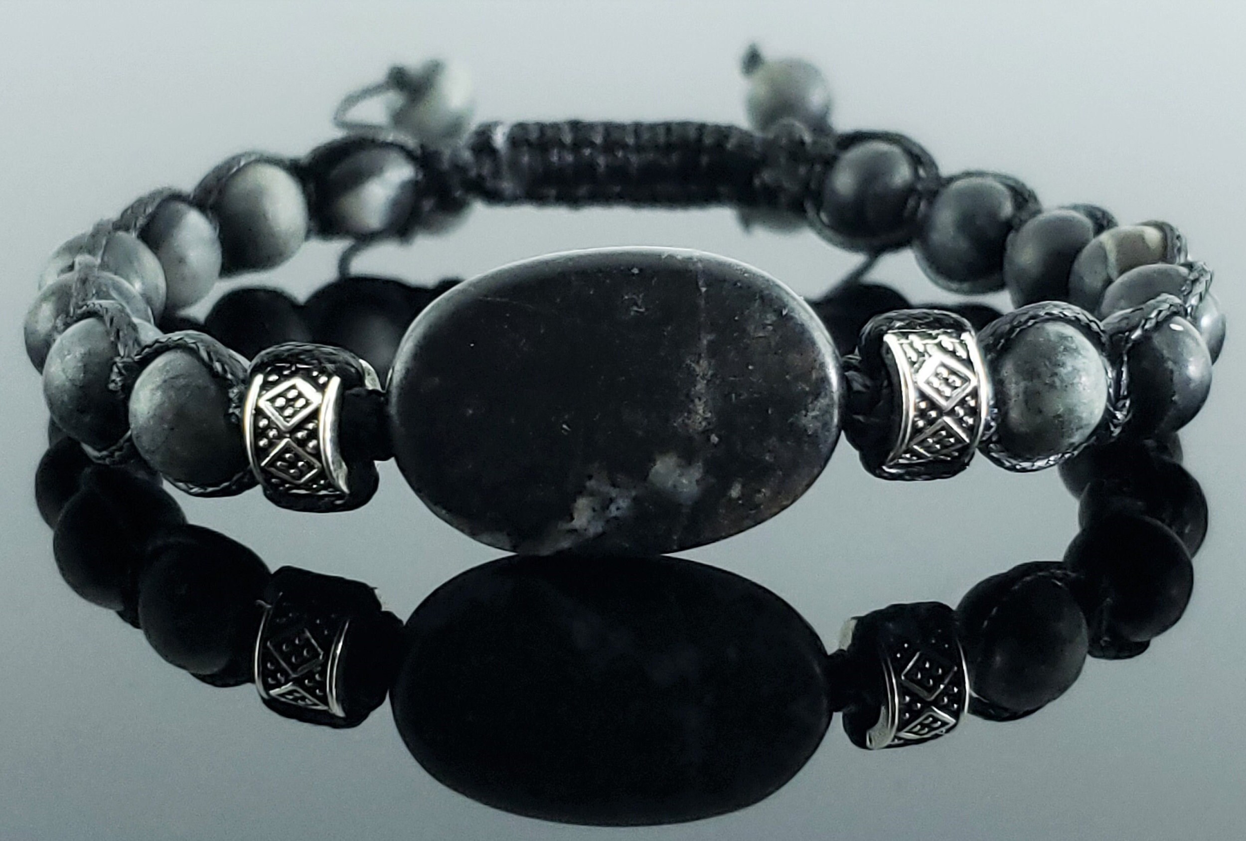 Black Network Bead Bracelet / Gemstone Bead Bracelet for Him / | Etsy