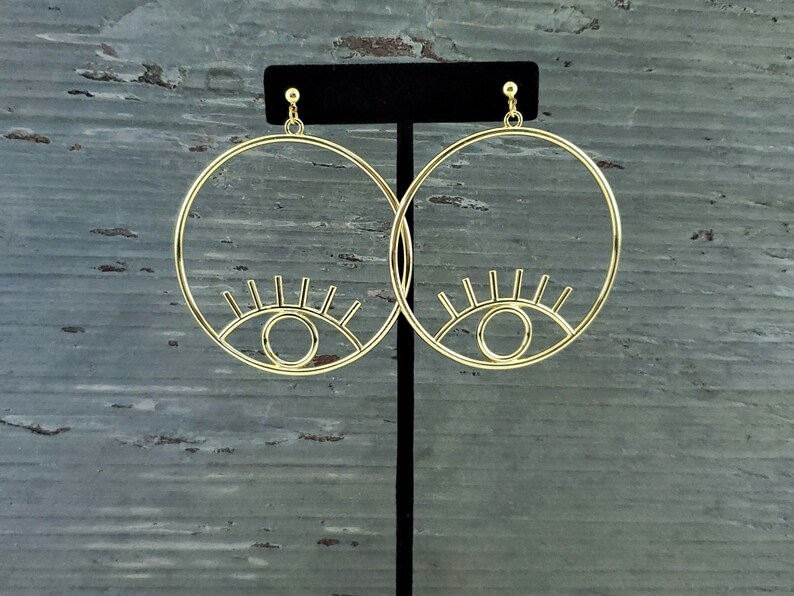 Big Gold or Silver Evil Eye Hoop Earrings / Big Hoop Earrings - Etsy