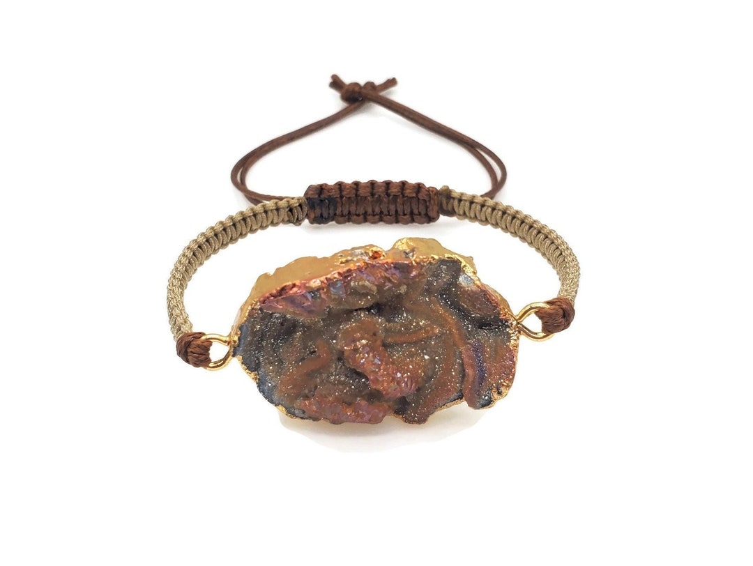 Galaxy Quartz Macrame Bracelet: Gold Titanium Druzy, Adjustable - Etsy