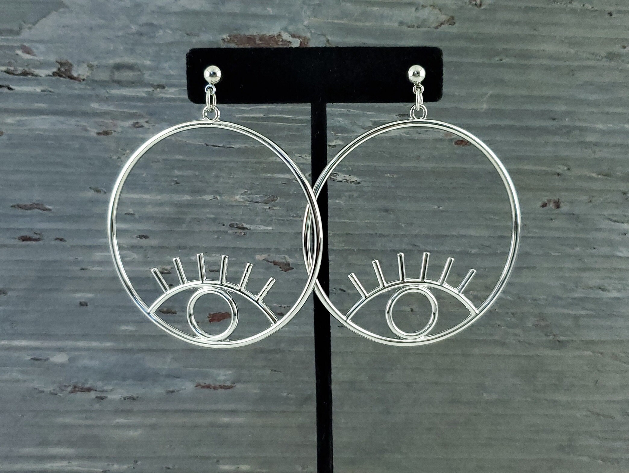 Big Gold or Silver Evil Eye Hoop Earrings / Big Hoop Earrings | Etsy