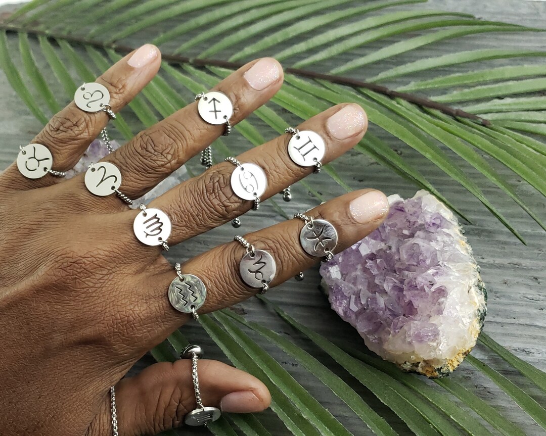 Zodiac Sign Ring / Stainless Steel Zodiac Ring / Adjustable Ring ...
