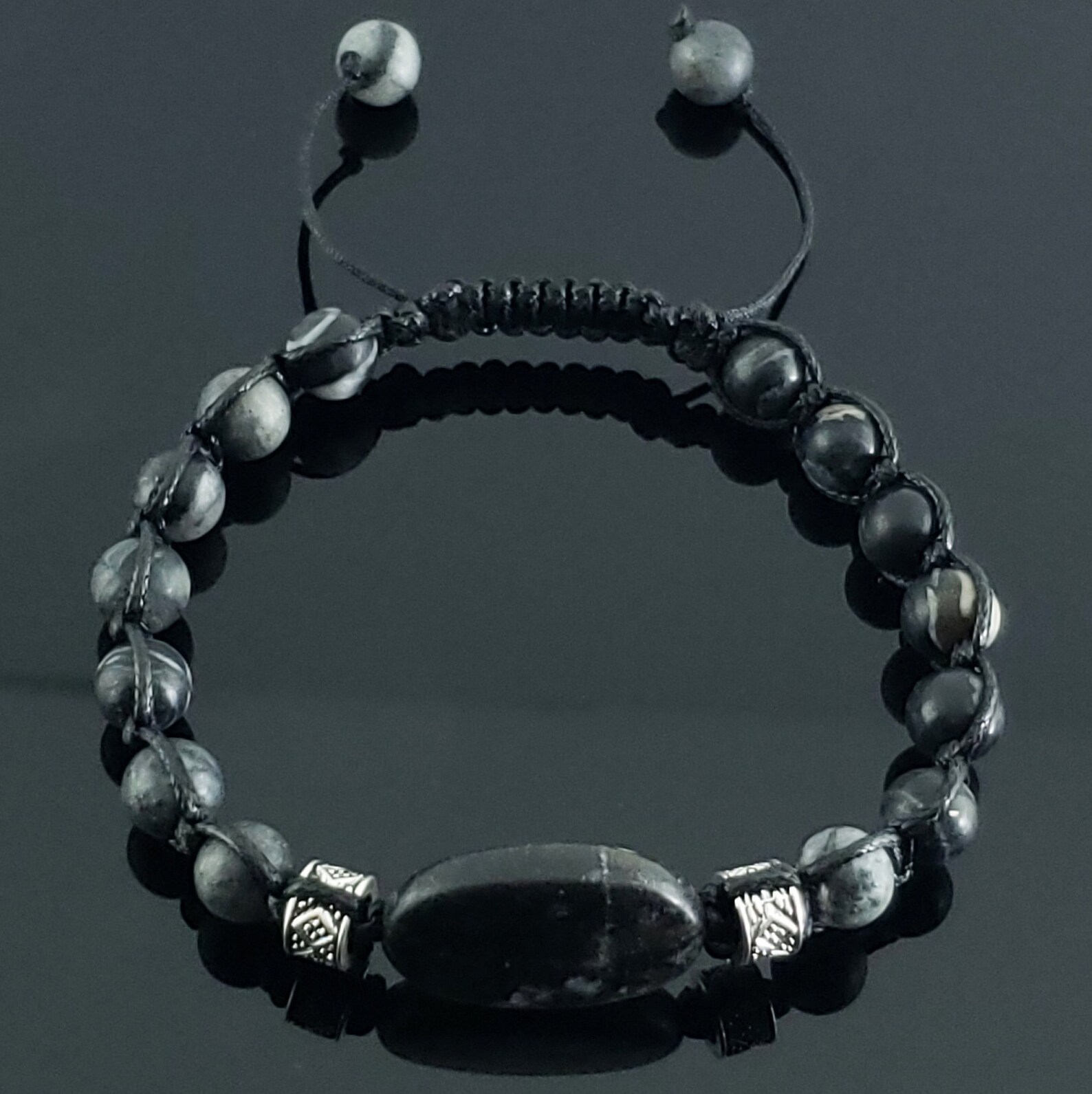 Black Network Bead Bracelet / Gemstone Bead Bracelet for Him / | Etsy