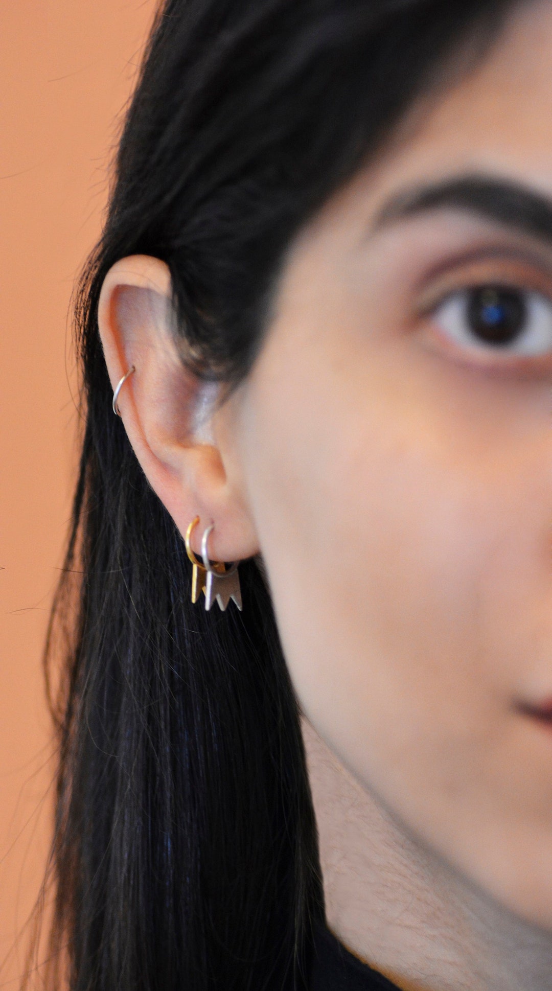 Crown Hoop Earrings, Geometric Gold Hoop Earrings, Crown Huggie Hoops ...