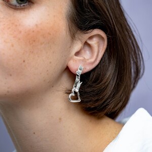 Unique Single Long Heart Sterling Silver Earring, Classic Heart Tattoo ...