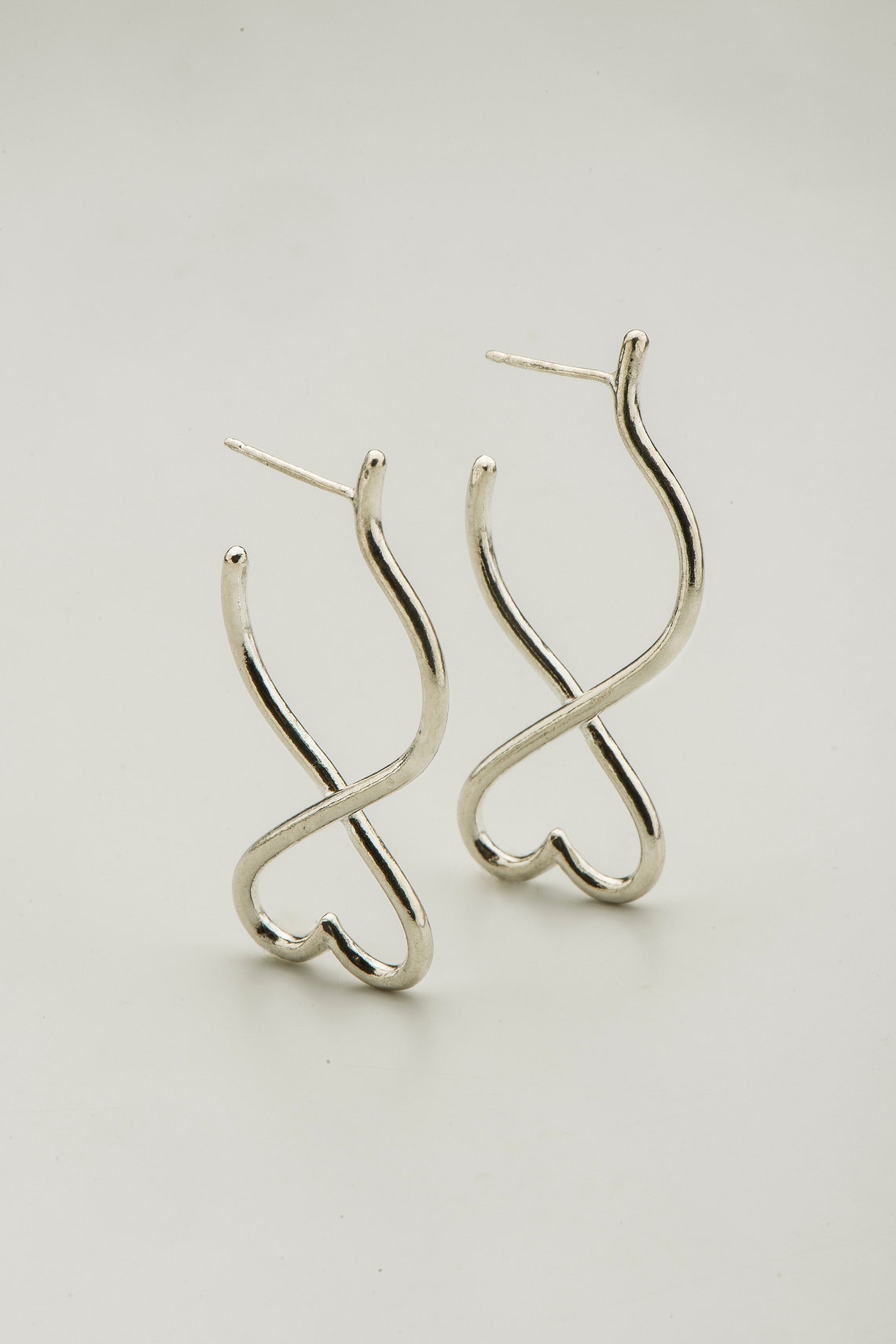Open Large Heart Hoop Earrings, Unique Sterling Silver Heart Outline ...