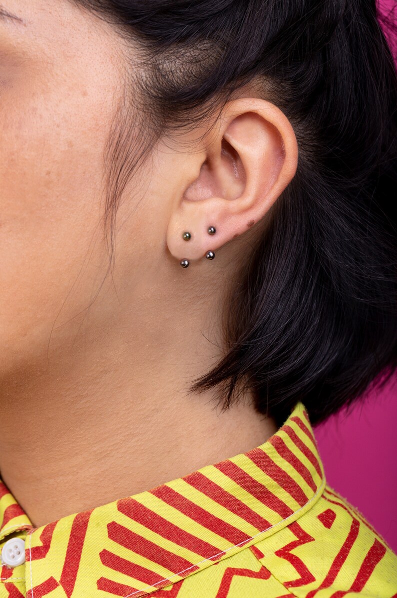 Black Stud Earrings Ear Jackets Front Back Earrings Double - Etsy