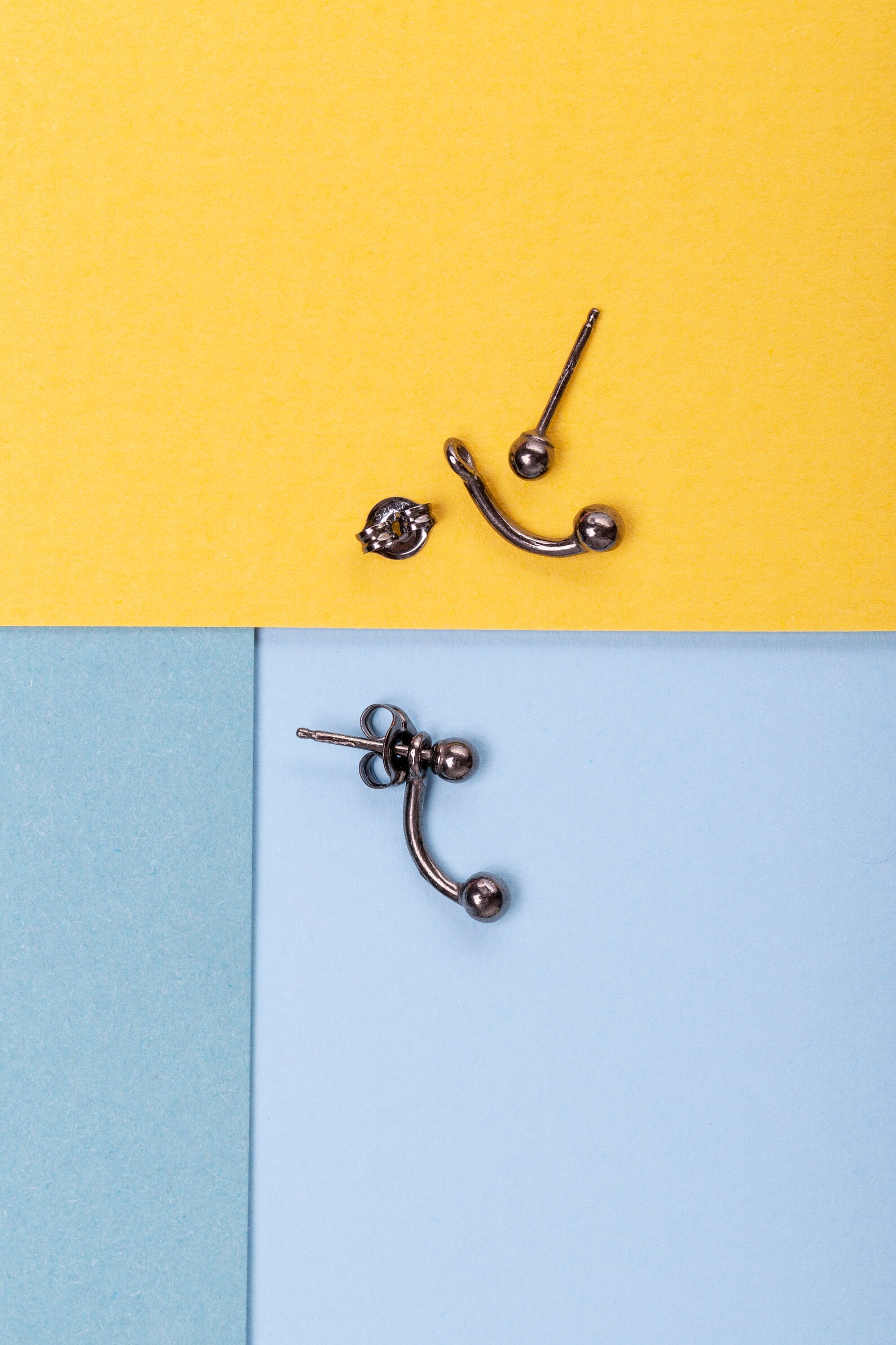 Black stud earrings Ear jackets Front back earrings Double | Etsy