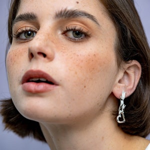 Unique Single Long Heart Sterling Silver Earring, Classic Heart Tattoo ...