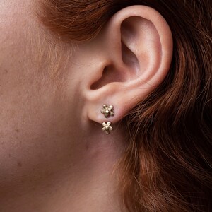Daisy Flower Ear Sterling Silver Front Back Earrings, Unique Minimalist ...