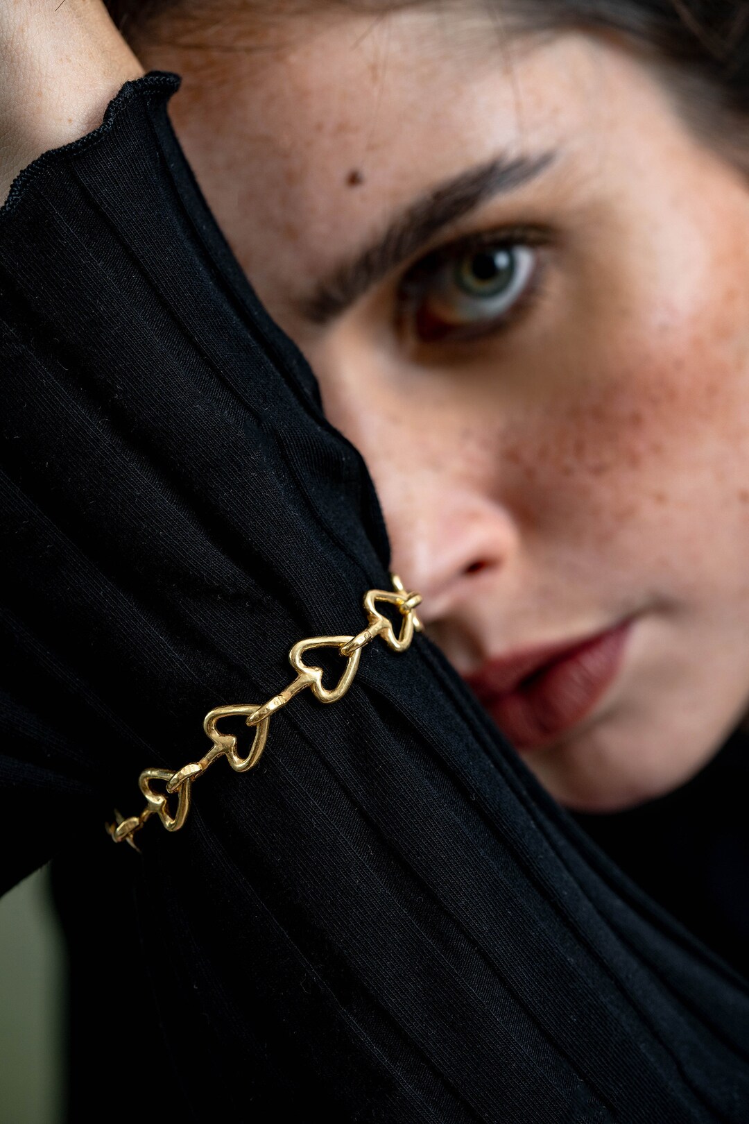 Gold Heart Bracelet, Gold Chunky Chain Bracelet, Silver Statement ...