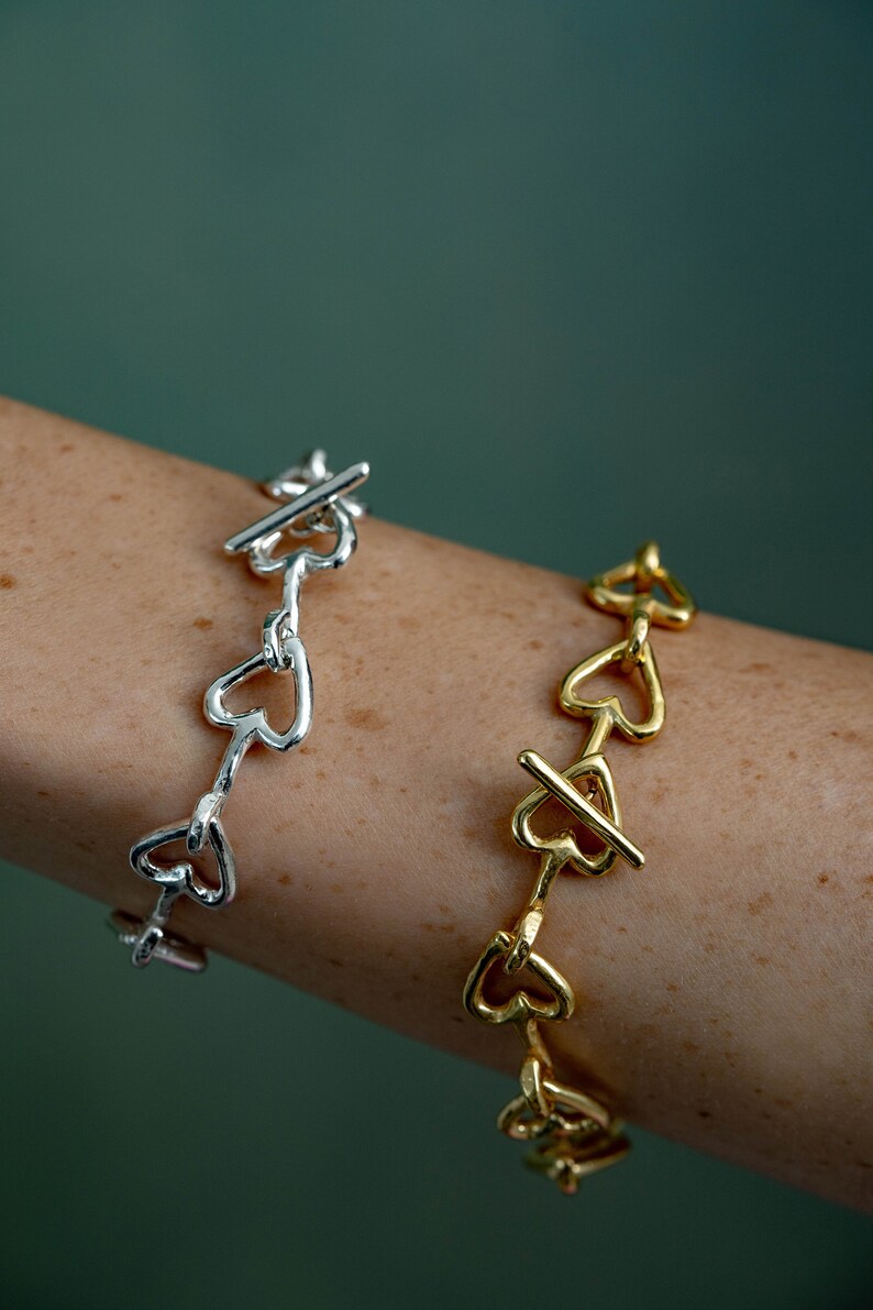 Gold Heart Bracelet, Gold Chunky Chain Bracelet, Silver Statement ...