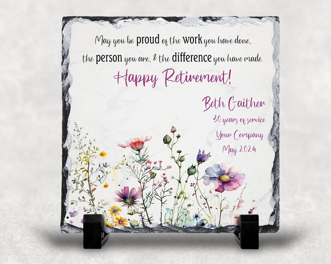 Personalized Retirement Slate, Retirement Plaque, Floral Retirement ...
