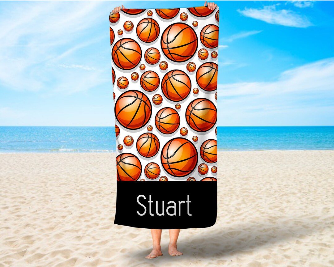 Personalized Basketball Themed Beach Towel, Basketball Pool Party Towel ...